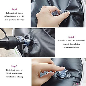 FBTS Prime Inflatable Footstool Ottoman Grey Geometry Round 21x9 Inch Patio Foot Stools and Ottomans Portable Footrest