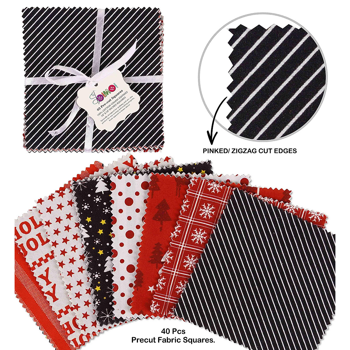 Soimoi Christmas Theme Print Precut 10-inch Cotton Fabric Quilting Squares Charm Pack DIY Patchwork Sewing Craft