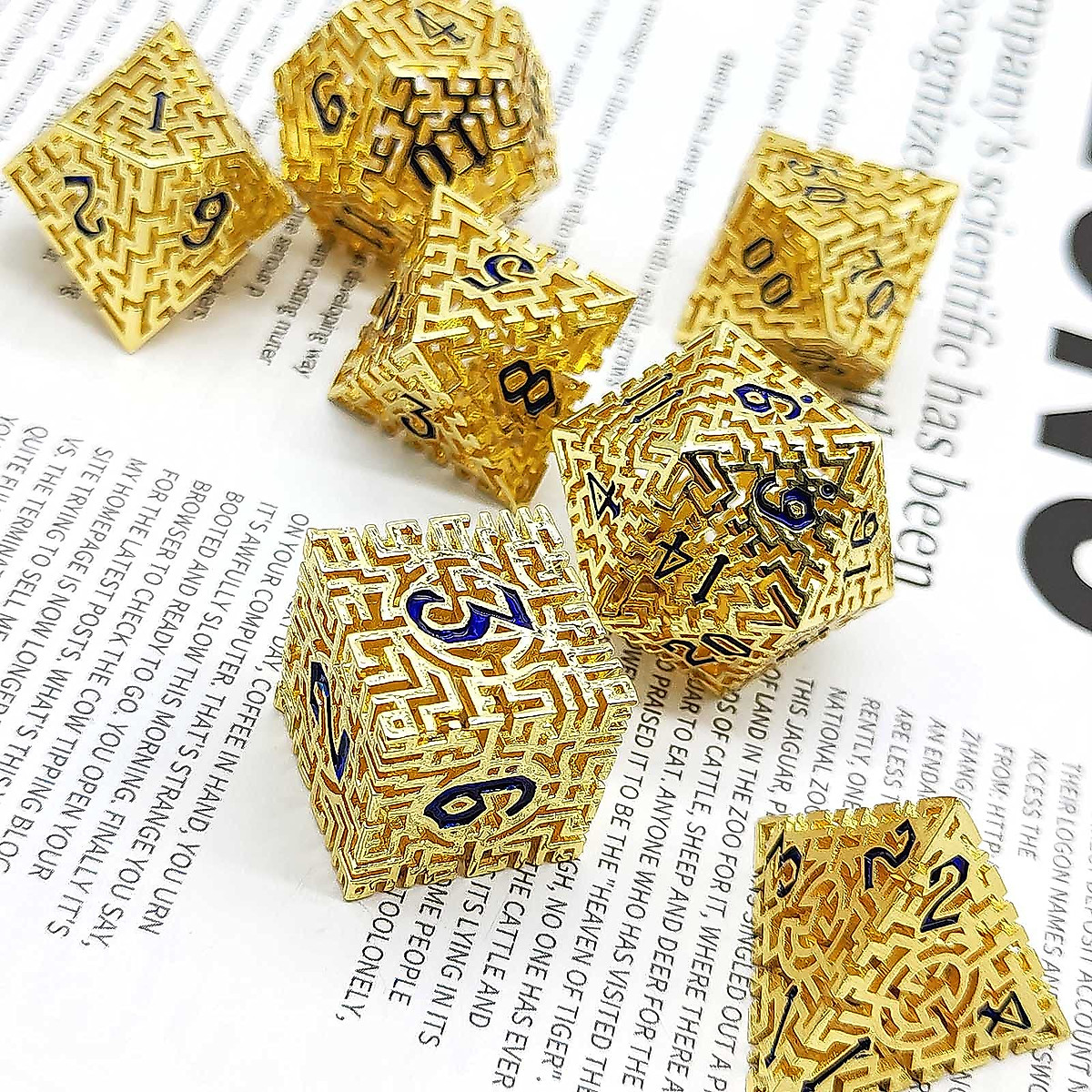 DND Dice Set D&D Metal Dungeons and Dragons Hollow Dice Tabletop Games Polyhedral Pathfinder Multi Sided Roleplaying RPG MTG 7 Board Accessories Gifts D4 D6 D8 D10 D12 D20 (Golden Blue)