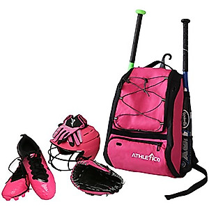 Athletico Baseball Bat Bag - Backpack, T-Ball & Softball Equipment & Gear for Youth and Adults | Holds Helmet, Glove | Shoe Compartment & Fence Hook (Magenta)