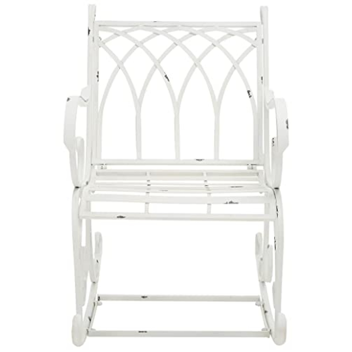SAFAVIEH Outdoor Collection Medrano Victorian Antique White Wrought Iron Rocking Chair