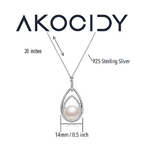 AKOCIDY 925 Sterling Silver Pearl Pendant Necklace | Freshwater Cultured White 9.5-10mm Real Pearl
