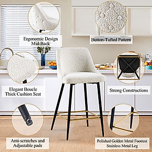 Homedot Counter Height Barstools Set of 2, Upholstered Home Kitchen Dining Chair Boucle Bar Stools with Backrest, Modern Bar Chairs with Footrest for Kitchen Island, Dining Room