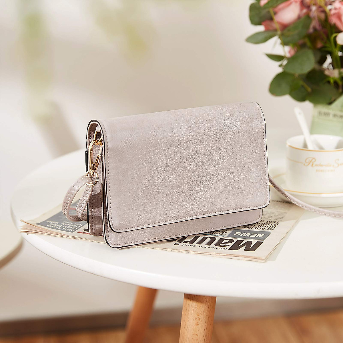 BROMEN Small Crossbody Bags for Women Cell Phone Purse Wristlet Wallet Clutch Purse Grey