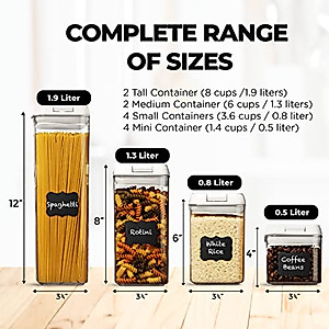 Shazo Airtight Food Storage Containers 12 PC Set, Kitchen Pantry Organization Plastic Containers + Labels +Marker BPA FREE Food Storage Container for Sugar, Rice, Cereal, Flour + Interchangeable Lids
