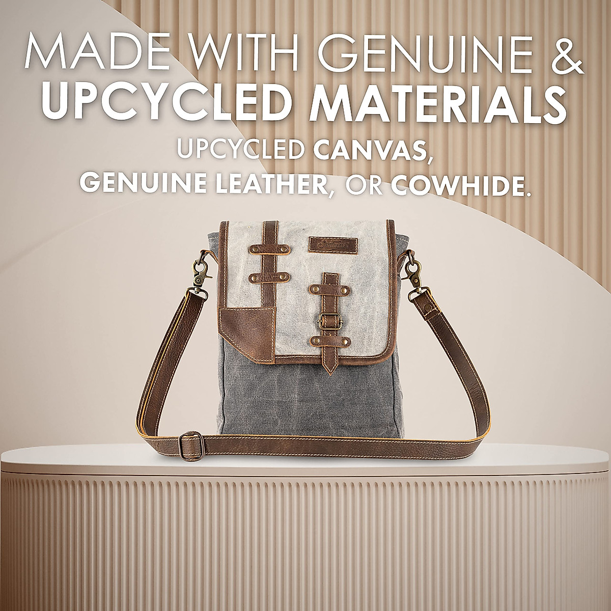 SIXTEASE Crossbody Bag for Women Vintage Style Genuine Leather, Upcycled Canvas, Rug, or Hair On - Cross Body Womens Bags with Inside Zipper Pockets - Smaller Capella