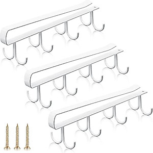 Hotop 3 Pieces Under Cabinet Coffee Cup Hooks Hanging Coffee Mug Holder Tea Cup Holder Hooks Coffee Mug Rack Metal Mug Hooks for Mugs Coffee Cups Kitchen Utensils Display, 8 Hooks Each (White)