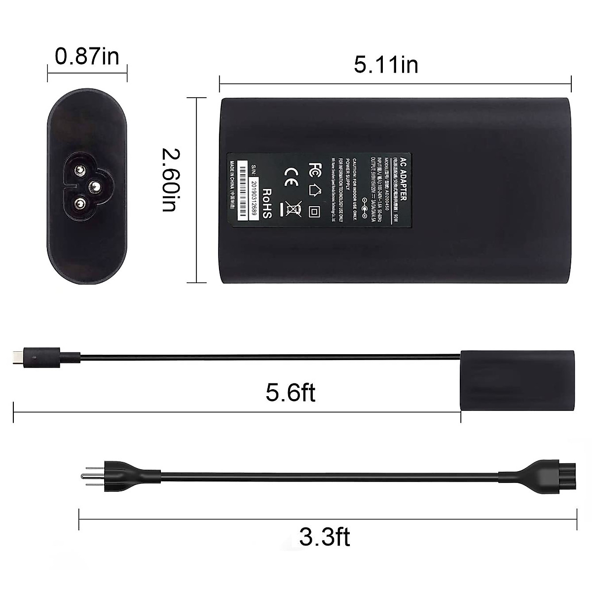 Mackertop Replacement 90W USB C Adapter Charger Compatible with Dell Latitude 11 5175, Latitude 11 5179, Latitude 12 7275, Latitude 13 7370, Dell XPS 12 9250, LA90PM170 0TDK33 TDK3