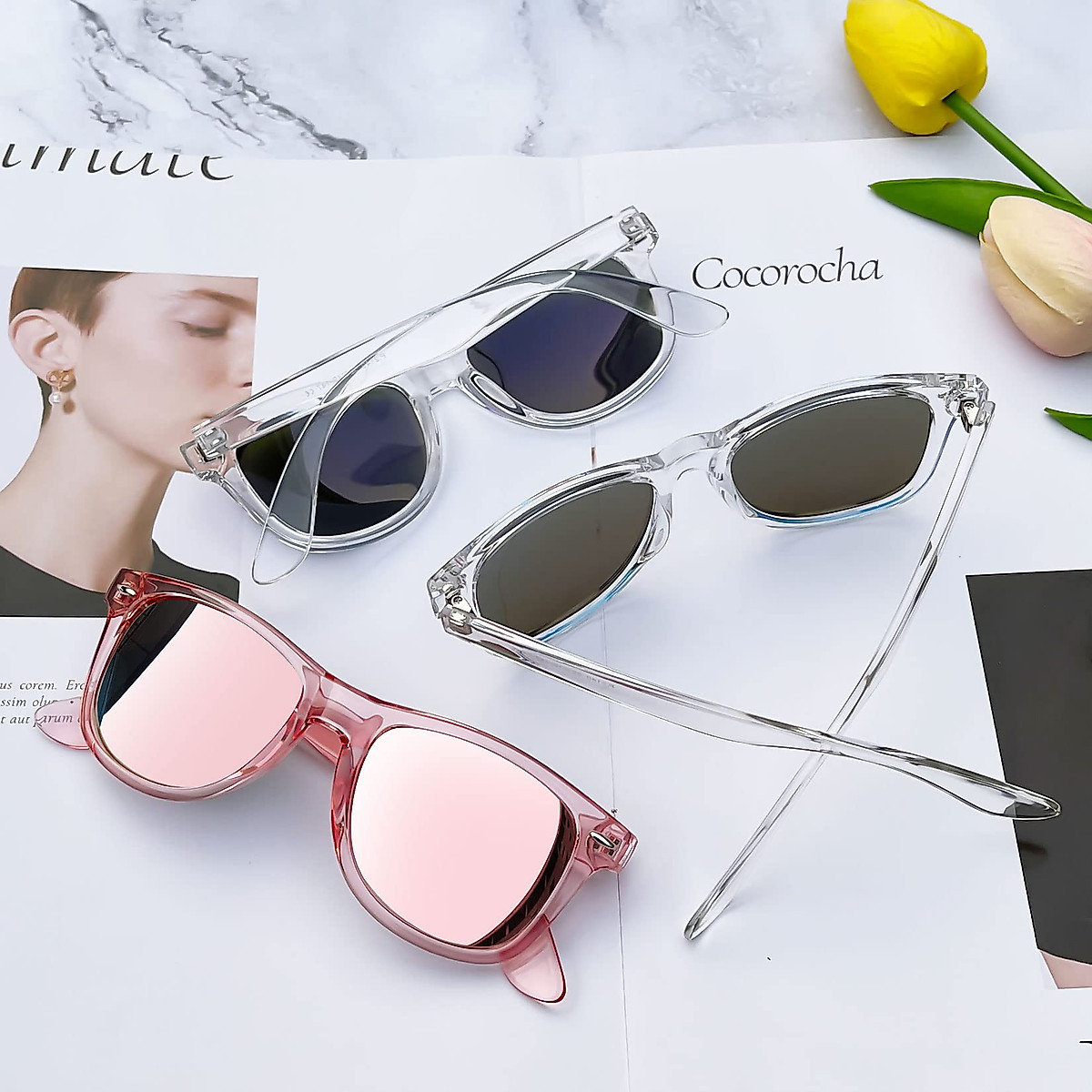 Joopin Oversized Square Sunglasses Polarized Sun Glasses UV Protection Clear Frame Shades for Women Men (All Pink + Blue + Purple)