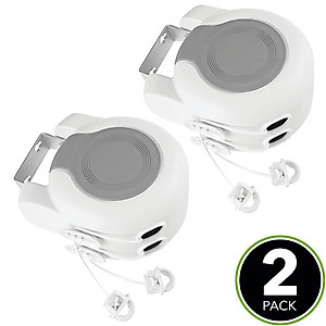 mDesign Portable Adjustable Indoor/Outdoor Retractable Clotheslines - 42ft Double Lines - Durable Hanging Plastic Reel to Air Dry Wet Clothes in Bathroom, Laundry, Patio, Balcony - 2 Pack - White