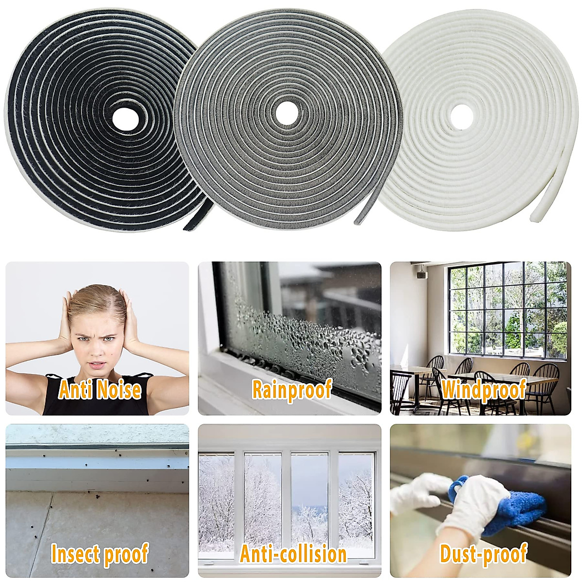 39.4FT Brush Weather Stripping, Neat Pile Self Adhesive Seal Strip for Windows and Door, Weatherstrip for Soundproofing, Windproof, Dustproof, Stronger Stickiness, 0.35'' Wide x 0.2'' Thick, Grey