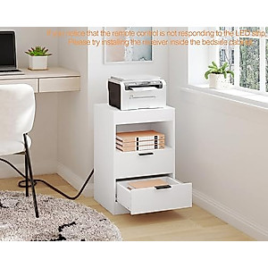 Yusong Night Stand, Bedside Table, LED Nightstand with Charging Station, Modern Night Stand White,Wood Sofa Couch End Side Table with 2 Pull-Out Shelf