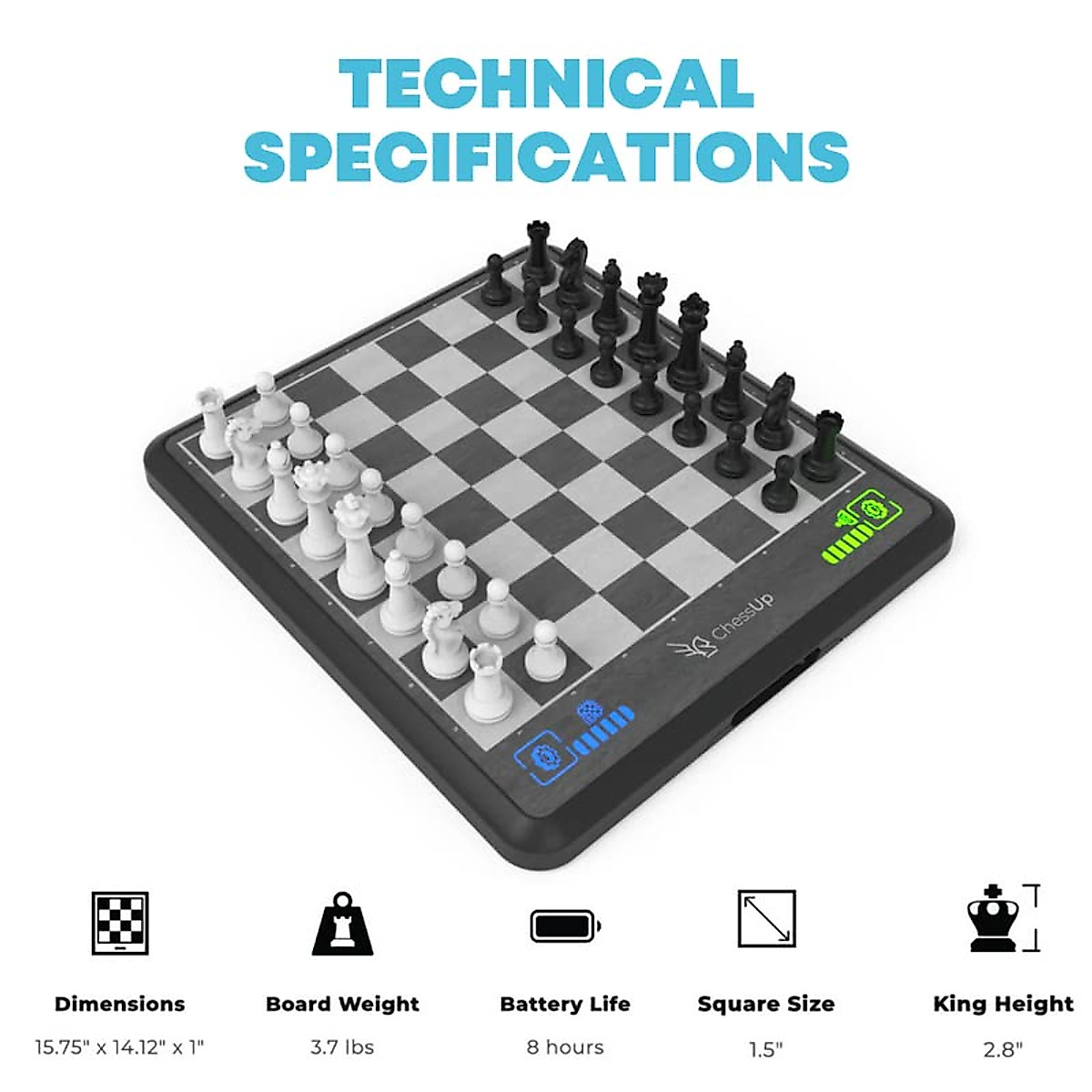 Bryght Labs - ChessUp - Electronic Chess Board - Built-In Chess Engine and Instructor - With Chess Set TouchSense Pieces - Features Wireless Play and Companion App