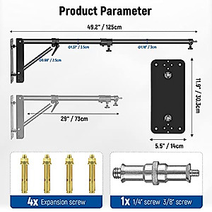 Neewer Wall Mounting Triangle Boom Arm for Photography Strobe Light, Monolight, Softbox, Umbrella, Reflector and Ring Light, Support 180 Degree Rotation, Max Length 4 Feet/125cm (Black)