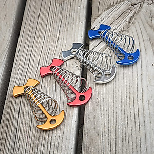 10 pcs Aluminium Alloy 3 inch Fishbone Tent Stakes Deck Anchor Pegs with Spring Rope Buckle Hook Cord Adjuster Tensioner Kit for Camping on Wood Platform