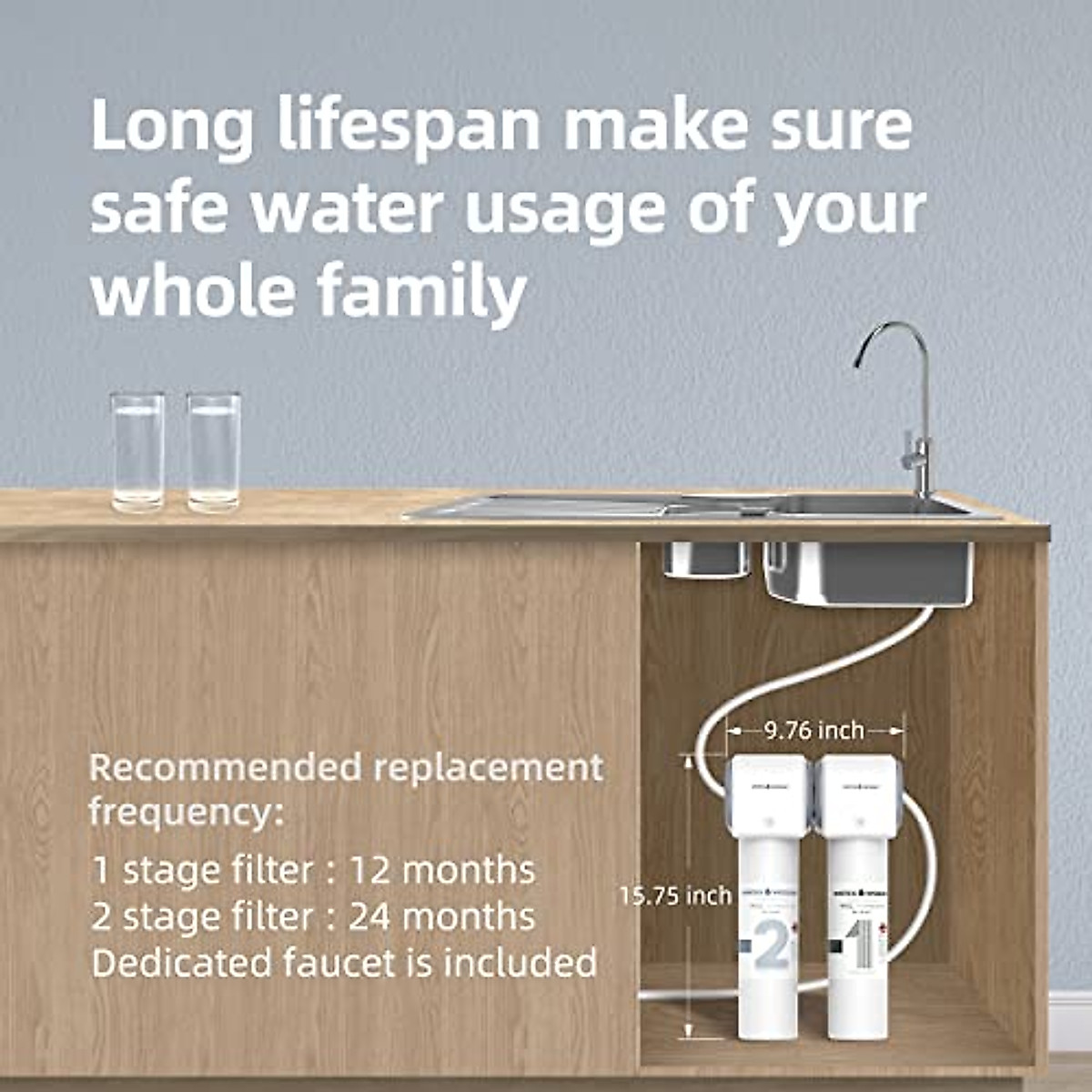 Weiss Wasser Ultra-Filtration Under Sink Water Filter, Reduces Lead, Chlorine, Bad Taste & Odor, Under Counter Water Filter Direct Connect to Kitchen Faucet, with Dedicated Faucet,WU2.SH01
