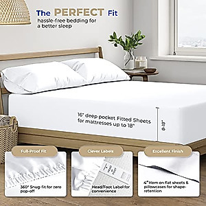 THREAD SPREAD 100% Cotton Sheets for Queen Size Bed - 400 Thread Count 4 PC Queen White Cotton Sheets, Deep Pocket Queen Sheet Set, Cooling Sheets Queen Size for Hot Sleepers, Soft, Breathable Sheets