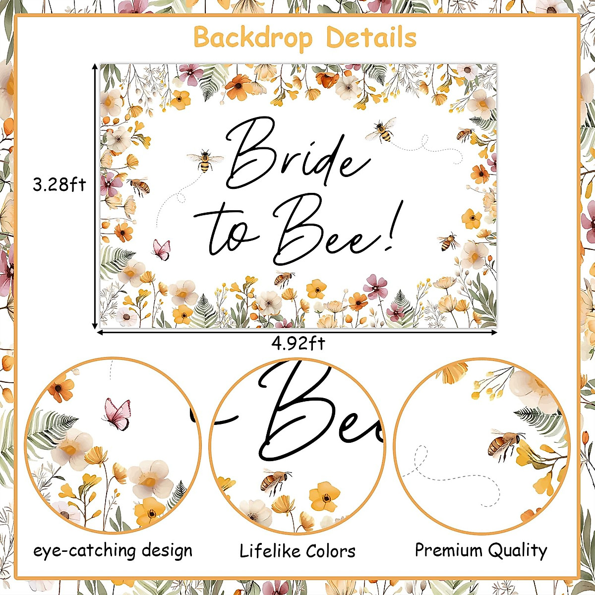 Bride to Be Backdrop Banner Bride to Bee Bridal Shower Decor Honey Bee Bachelorette Decorations Flowers and Bee Backdrop for Photoshoot Bee Floral Bachelorette Engagement Wedding Supplies