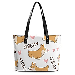 Womens Handbag Welsh Corgi Dog Pattern Leather Tote Bag Top Handle Satchel Bags For Lady
