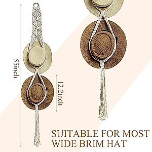 LINXIU Macrame Hat Hangers Boho Hat Rack for Wall Decorative Bohemian Women Cowboy Hats Holder Organizer for Wide Brim Fedoras Caps(2 Hats Style)