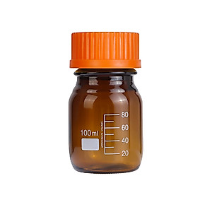 Pastein 20 Pieces Amber Borosilicate Glass 100 mL Graduated Round Lab Reagent Media/Storage Bottle With GL45 Orange Screw Cap