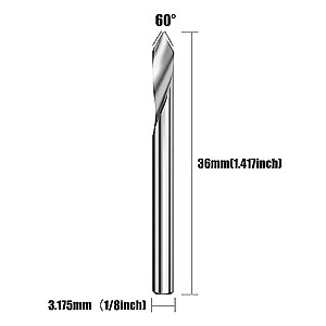 HUHAO Spiral 60 Degree V Groove Engraving Tool Flat Bottom CNC Router Bits 1/8 Inch Shank for Aluminum MDF Hard Wood Copper 5PCS