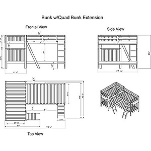 Alaterre Furniture Aurora Twin Wood Bed with Quad Extension, Dove Gray Bunk