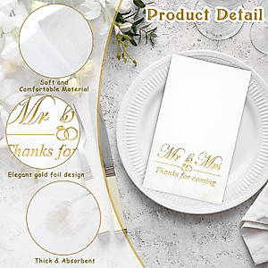 100 Pieces Wedding Napkins for Reception Disposable Bridal Shower Napkins Gold Foil Wedding Decorations for Wedding Shower Engagement Party Decorations Cocktail Beverage Dessert (Simple Styles)