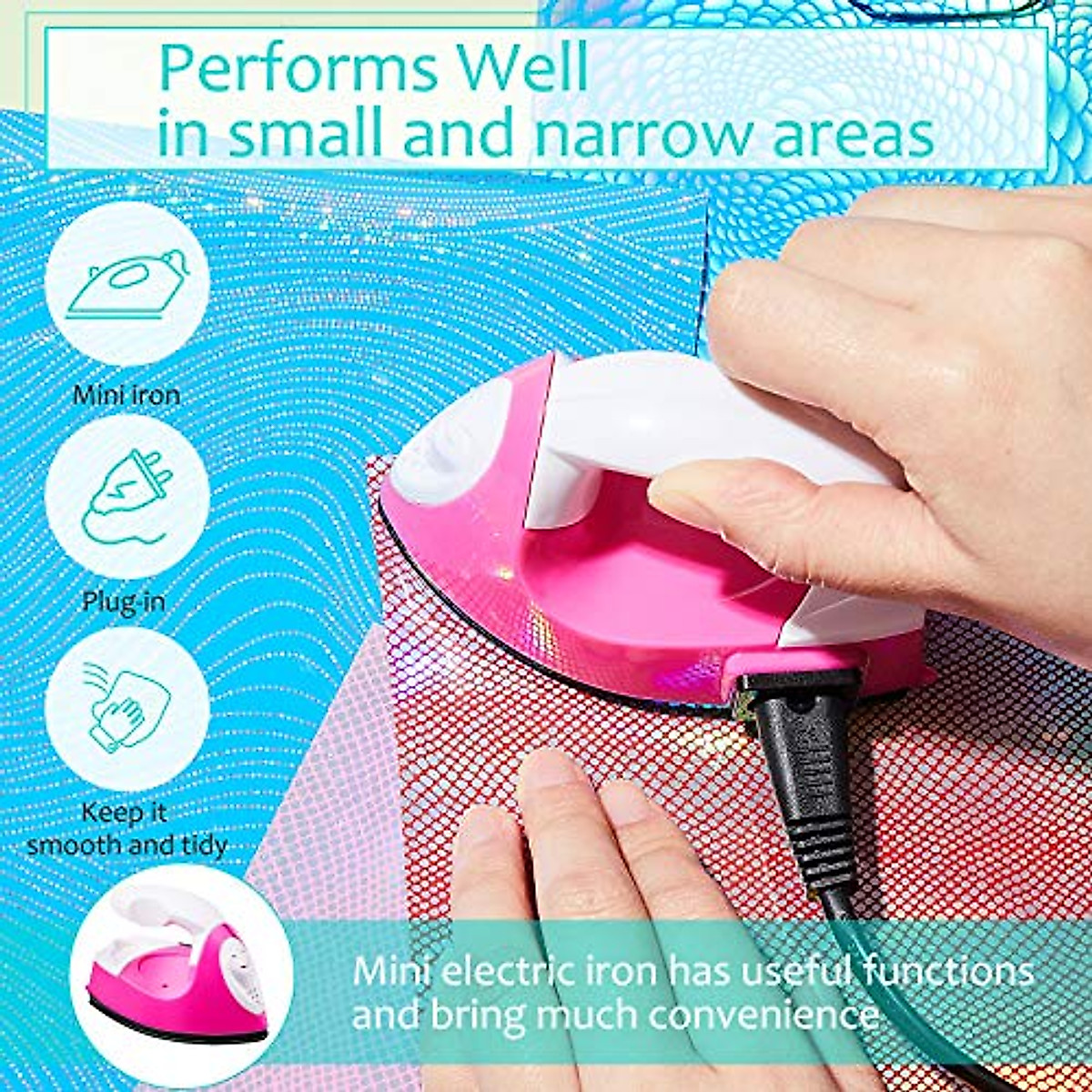 Mini Craft Iron Mini Heat Press Mini Iron Portable Handy Heat Press Small Iron with Charging Base Accessories for Beads Patch Clothes DIY Shoes T-Shirts Heat Transfer Vinyl Projects (Pink)