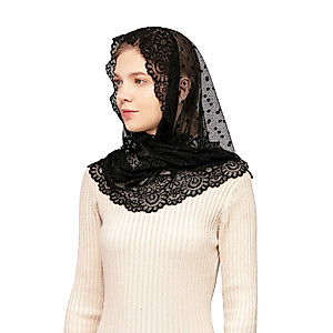 Wgior Triangle Vintage Inspired Lace Chapel Veils Catholic Mass Head Covering Scarf Mantilla Veils for Church (Black)