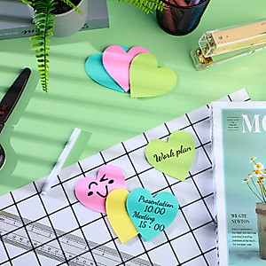 Marspark 9 Pack 3 x 3 Inches Heart Shaped Sticky Notes Heart Shaped Notepad Sticky Notes Hearts Cute Sticky Notes Colorful Sticky Memo for Home Office School Supplies, Back to School Seasons
