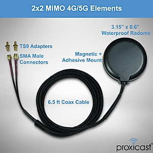 Proxicast Ultra Low Profile MIMO 4G / 5G Omni-Directional Magnetic/Adhesive Mount Antenna for Verizon, AT&T, T-Mobile Modems & Routers with SMA or TS9 External Antenna Jacks (ANT-122-M19)