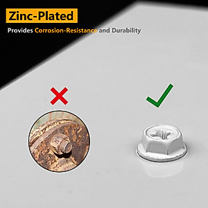 Allkeen Self-Tapping Gutter Screws White Painted Hex Head #8 x 1/2" Zinc Plated Finish, 100 Pieces, Socket Bit Included