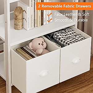 Furologee 5 Tier Bookshelf with Drawers, White Tall Bookcase with Shelves, Wood and Metal Bookshelves Storage Organizer, Modern Display Free Standing Shelf Unit for Bedroom, Living Room, Office