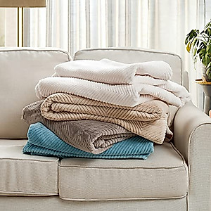 Cozy Bliss Super Soft Fuzzy Herringbone Faux Fur Throw Blanket for Couch 60"x80", Chevron Faux Fur Throw Blanket, Luxury Plush Decorative Throw Blanket for Sofa Bed (60" x 80", Ivory)