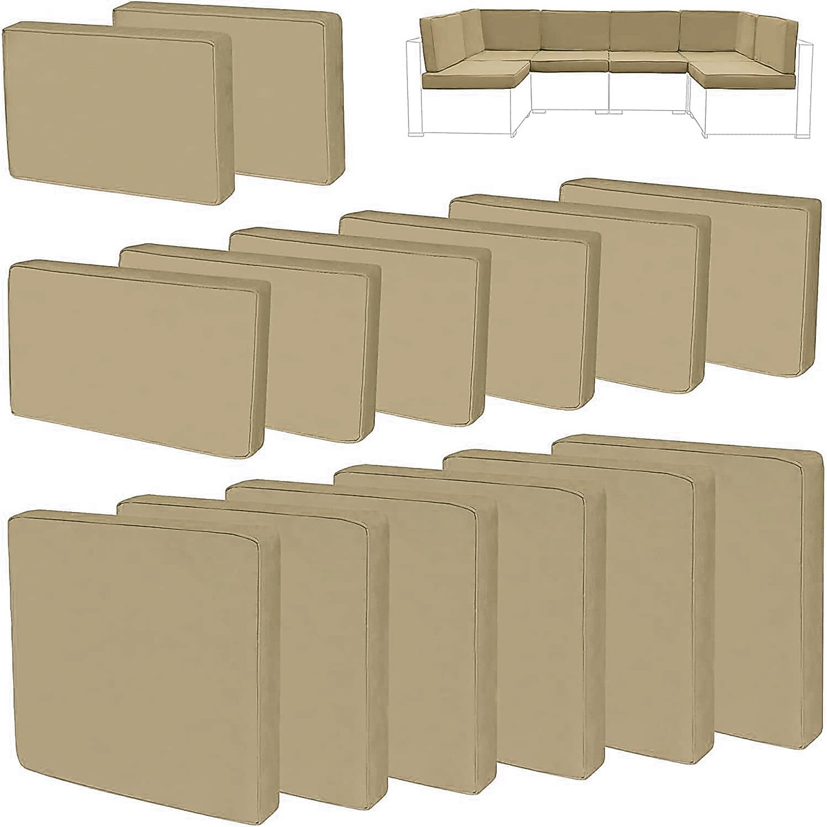 FKSLIFE 14Pieces Patio Cushion Covers Replacement,Outdoor Couch Cushions Covers Waterproof Furniture Cushion Covers Slipcovers Set with Zippers,Cover Only(Brown, 23.6×23.6×3.35 inches)