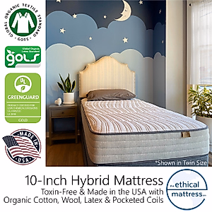 Ethical Mattress CO 10" Toxin-Free Hybrid Mattress, Made in USA with Organic Cotton, Wool, Latex & Pocketed Coils (Mattress-in-a-Box) Comfortable & Supportive for All Ages - King Size