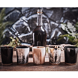 Norse Tradesman Ox-Horn Shot Glass Set (5) - 2 oz Mini-Drinking Horns for Toasting Spirits