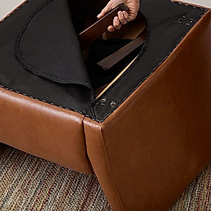 Edenbrook Collins Button Tufted Barrel Wood Legs – Upholstered Tub Chair for Living Room, Camel Faux Leather