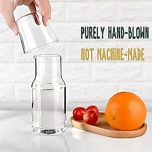Bedside Water Carafe and Glass Set, 550ml Clear Glass Juice Water Pitcher, Night Water Carafe with Cup Set for Bedroom Nightstand, Wooden Pallet Included