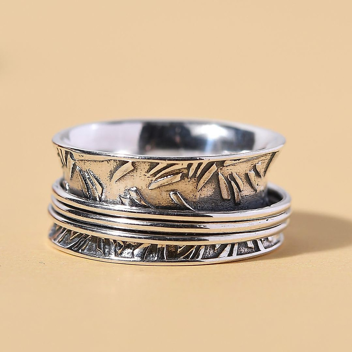 Shop LC Fidget Anxiety Ring for Women 925 Sterling Silver Spinning Spinner Rings for Men Oxidized Concave Boho Jewelry Band Meditation Stress Relief Gifts for Women Size 9 Birthday Gifts