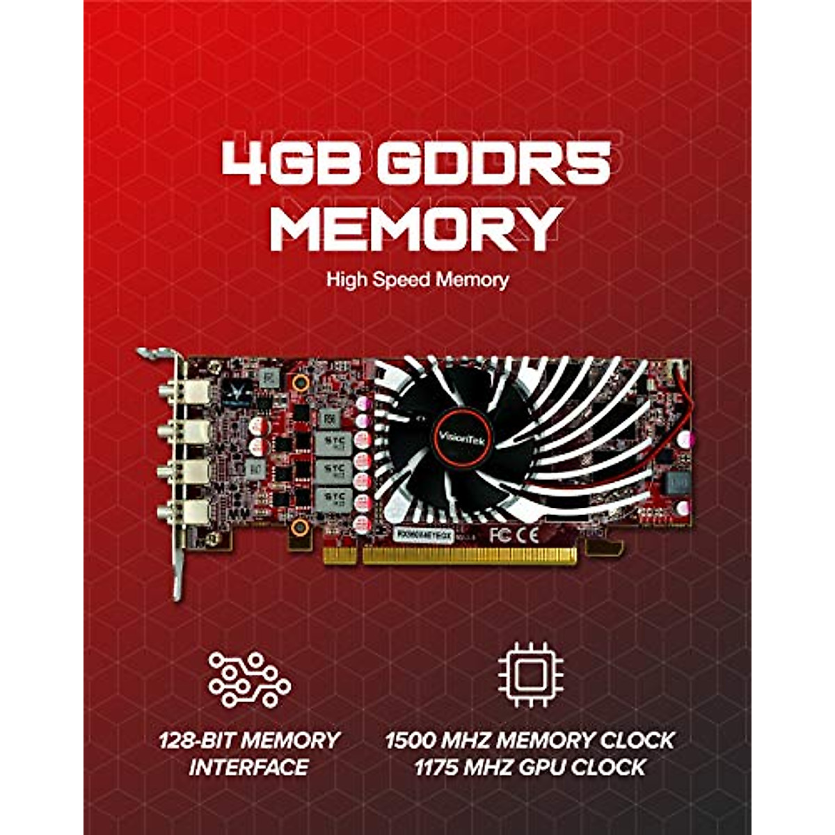 VisionTek Radeon RX 560 4GB GDDR5 4M 4K Graphics Card, 4 Mini DisplayPort, 7.1 Surround Sound, PCI Express, Low-Profile GPU, ATX & SFF - 901278