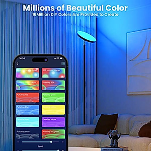 FTOYIN LED Floor Lamp, Smart RGB Bright Floor Lamp, Double Side Lighting LED Standing Lamp, Bright Lamps for Dark Rooms, LED Floor Lamps for Living Room, Bedroom, Office, Home, 24W 2600 Lumens
