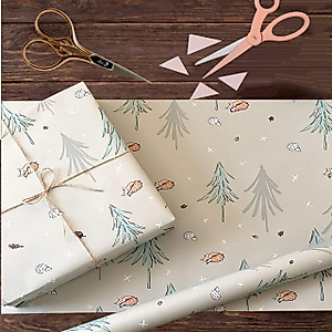 Large 30ft Roll Forest Fox Wrapping Paper and Hedgehog Wrapping Paper for Christmas, Birthdays, Baby Showers, Woodland Theme, and Holidays 30in. X 360in |75 sq. ft.|