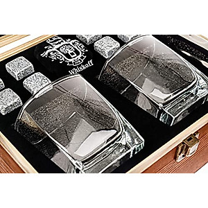Whiskey Glass Set of 2 - Old Fashioned Whiskey Includes Square Crystal Whiskey Glasses, Chilling Rocks, Slate Coasters - Bourbon Glass set Old Fashioned - Birthday gifts men women, 40th birthday, 50th