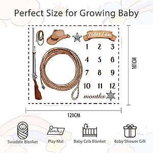 Cowboy Theme Baby Monthly Milestone Blanket, 48x40in Soft Flannel, Gun Rope Backgrounds, Newborn Mom Gifts, Baby Shower Age Growth Tracker with Bonus Maker BTZSSS23