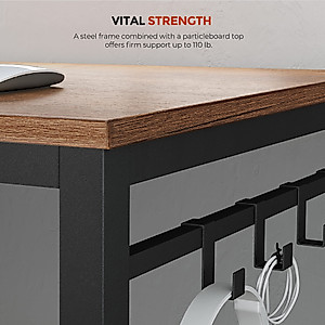 VASAGLE Computer Desk, Office Desk with 8 Hooks, for Study, Home Office, Easy Assembly, Industrial Design, 47.2 x 23.6 x 29.5 Inches, Walnut Brown and Black ULWD058B08