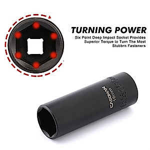 CASOMAN 13 Pieces 3/8-Inch Drive Impact Socket Set, 6-Point, Metric, Deep, CR-V, 7mm to 19mm, Heavy Duty Blow Molded Storage Case