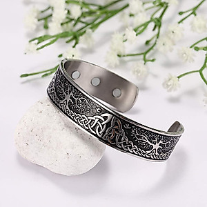 LUSSO Stainless Steel Bracelet Yggdrasil World Tree of Life Bracelet Viking Celtic Knot Cuff Bangle for Women Men (Vintage Silver)
