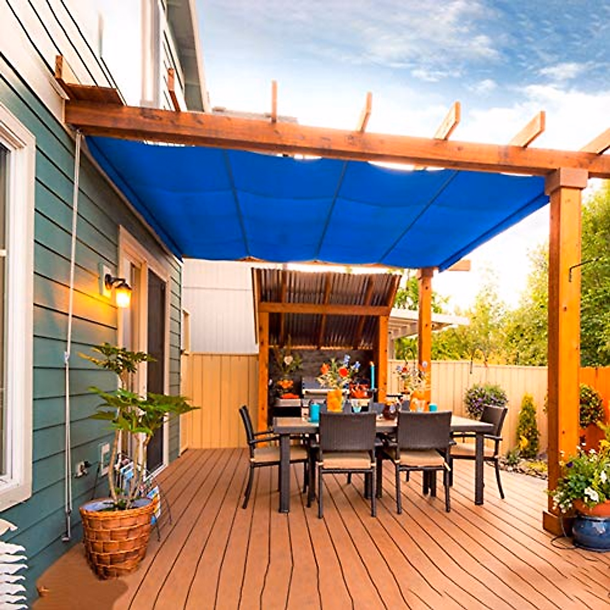 MAHFEI Balcony Privacy Screen, Shading Net Anti-Voyeur Privacy Protection Anti-UV Ecological Materials Odorless Metal Hole Design Patio Customizable (Color : Blue, Size : 1.1x2m)